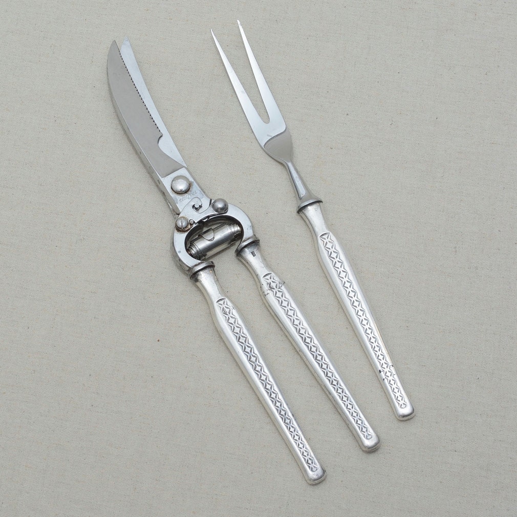 Vintage Silver Plated Poultry Shears and Roast carving fork, Rostfrei ...