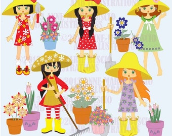 60% OFF Garden clipart, Girls gardening clipart, commercial use, vector ...