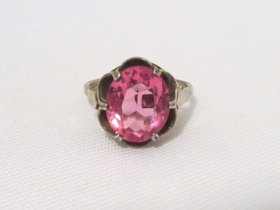 Antique Sarah Cov Sterling Silver Pink Topaz Adjustable Ring