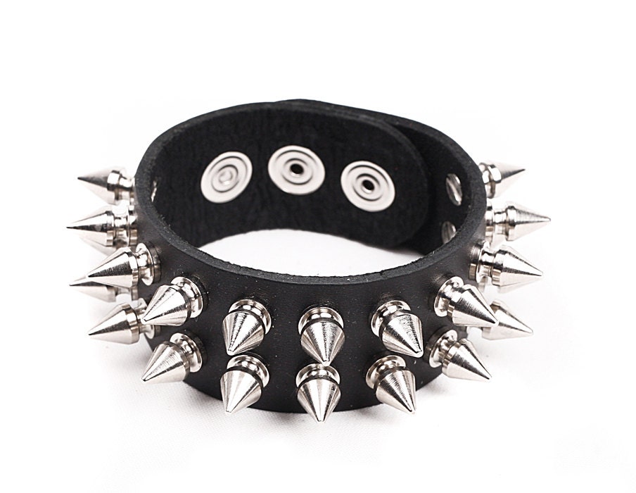2 rows spiked Genuine Leather Spiked Wristband Tree Spikes