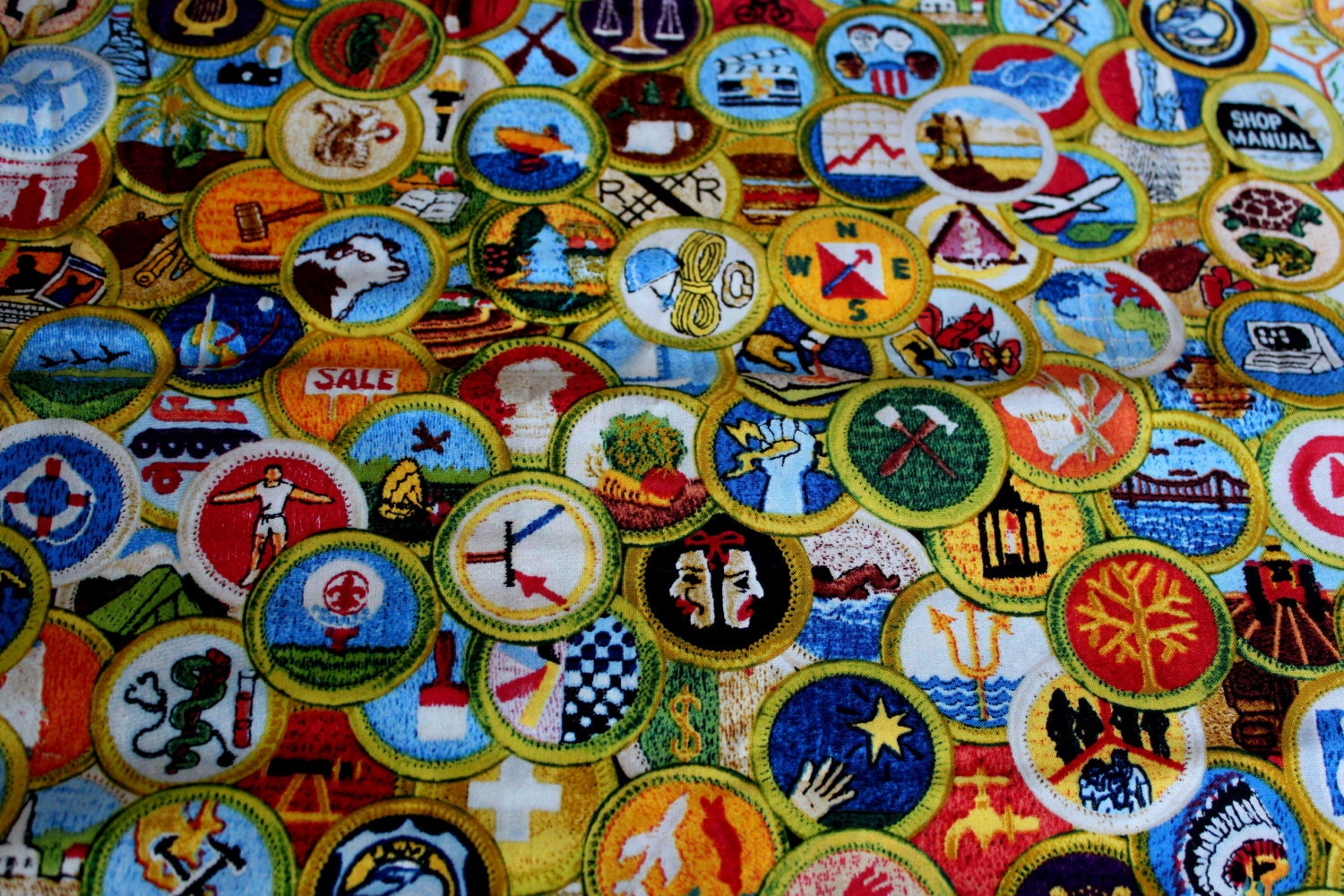 LAST ONE Robert Kaufman Boy Scout Badge Fabric RARE