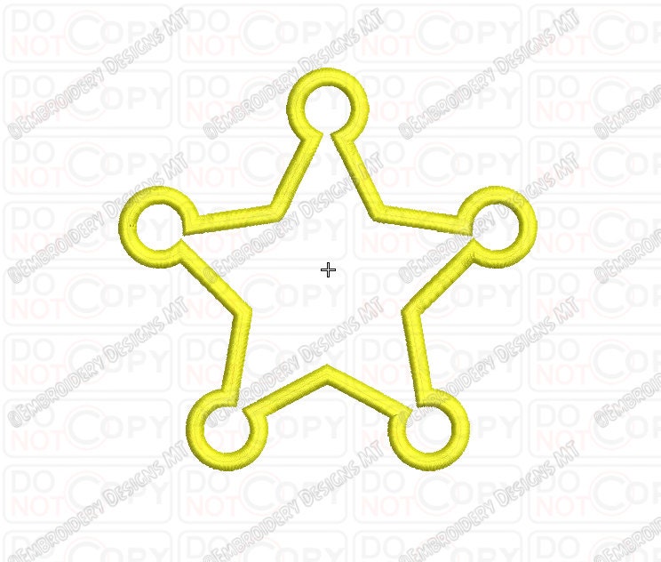 Sheriff 5 Point Star Applique Embroidery Design in 3x3 4x4 and