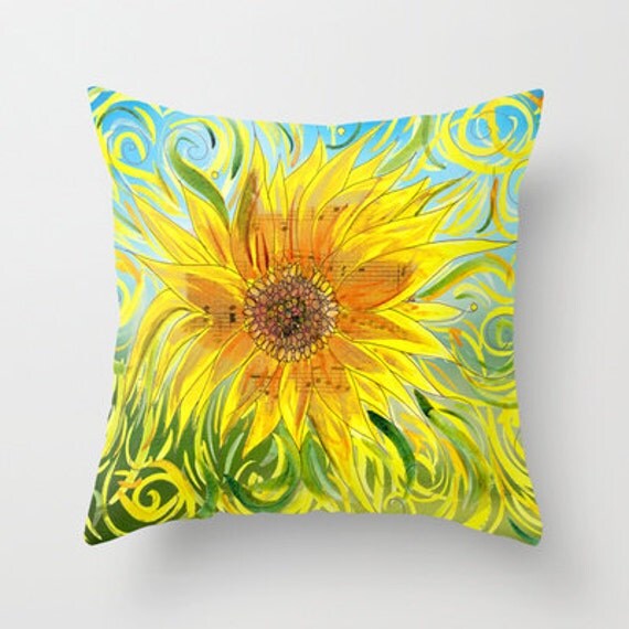 Items similar to Sunflower Throw Pillow, Sunny, Vibrant colorful floral ...