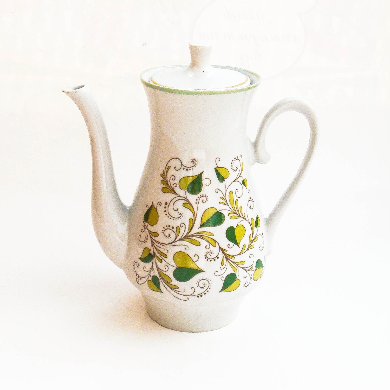 Porcelain teapot coffee pot / white floral soviet tea pot from 80s ...