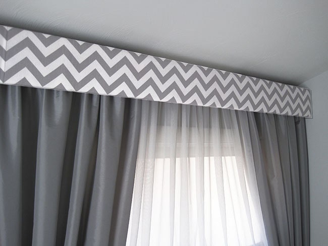 Gray Chevron Modern Cornice Board Window Treatment Custom