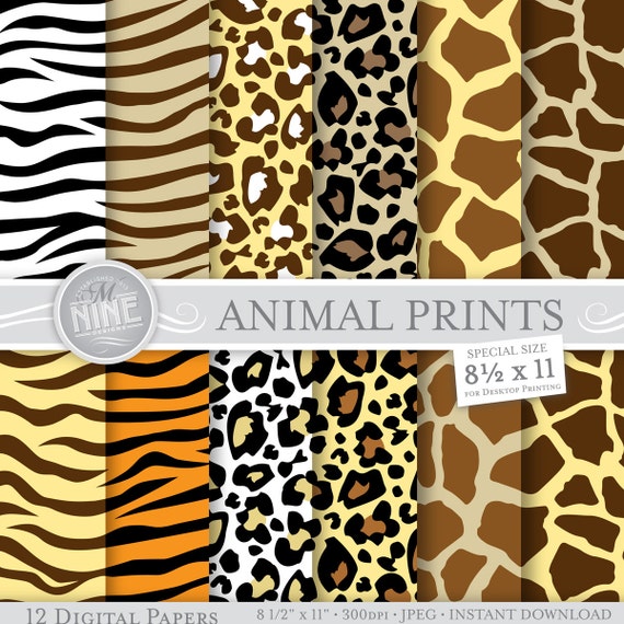 ANIMAL PRINTS Digital Paper 8 1/2 x 11 Patterns