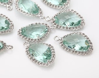 Erinite Color Glass and Gold Framed Pendant 2pcs Erinite