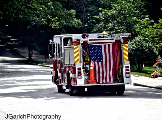 Items similar to Fire Truck with American Flag Photo on Etsy