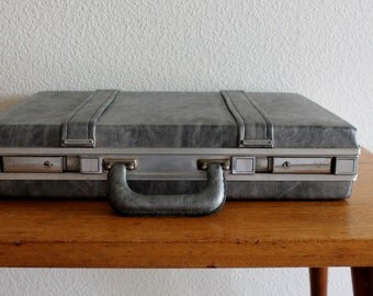 Vintage Briefcase Suitcase, Laptop Case Metallic Gray Luggage Carry On