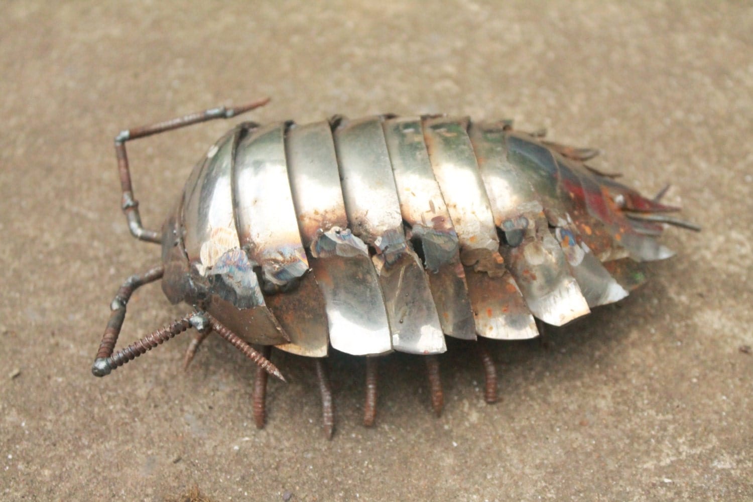 Scrap Metal Woodlouse Sculpture of Insect by GreenHandSculpture