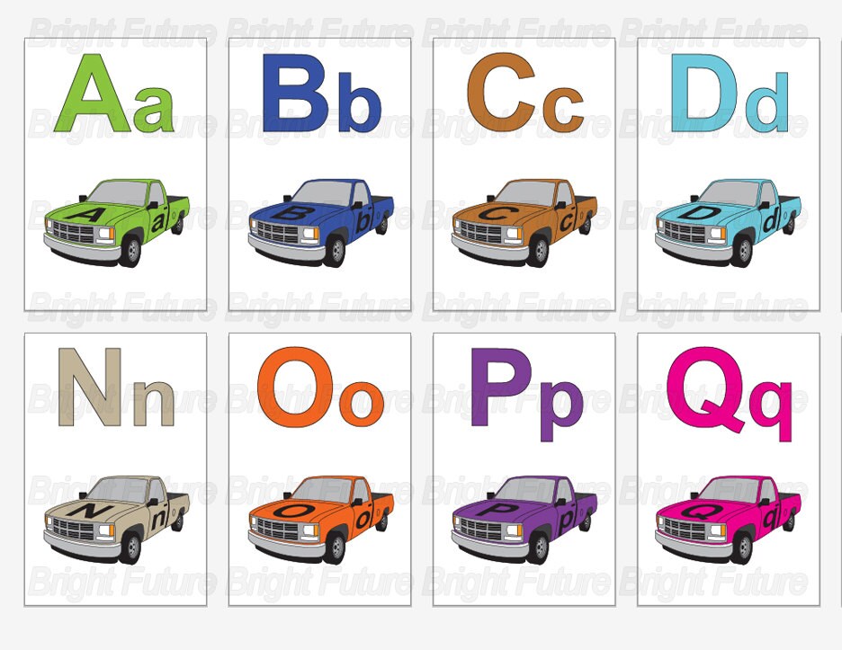 ABC Pick-Up Truck Flashcards download. Colorful Pick-up