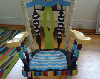 Hand Painted Multi Color Rocking Chair-Oversized.