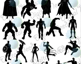 20 Superhero Mix Silhouettes Clipart / Superhero clipart /Captain ...