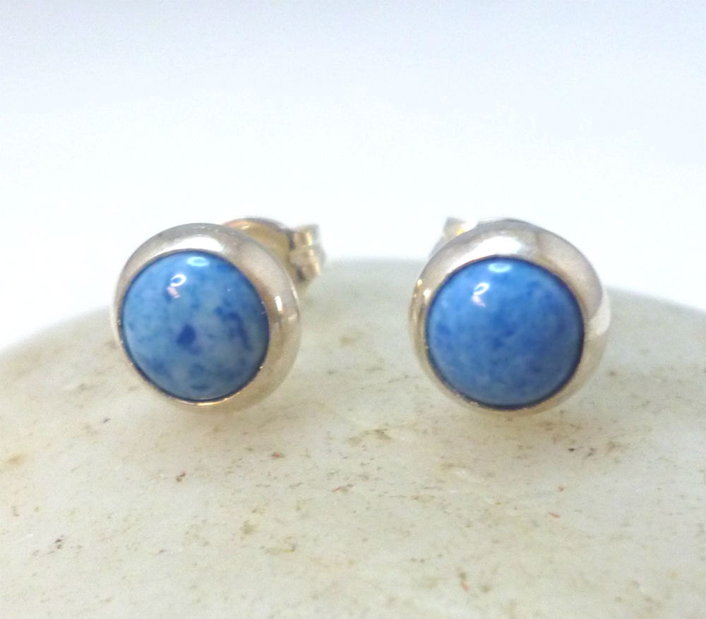 Sterling Silver and Denim Lapis Stud Earrings Blue Lapis