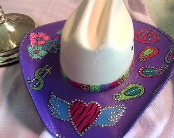 hand painted western rodeo cowgirl hat lots of bling barrel racing hat ...