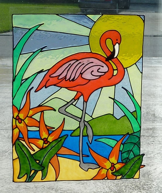 Flamingo window cling stained glass look
