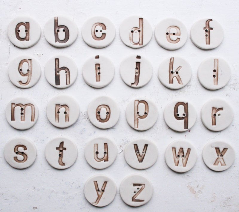 Alphabet button 1 handmade ceramic letter button