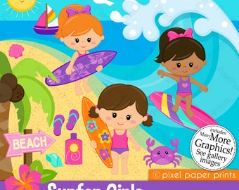 Sport Girls Clip art and Digital Paper Set Sports clipart