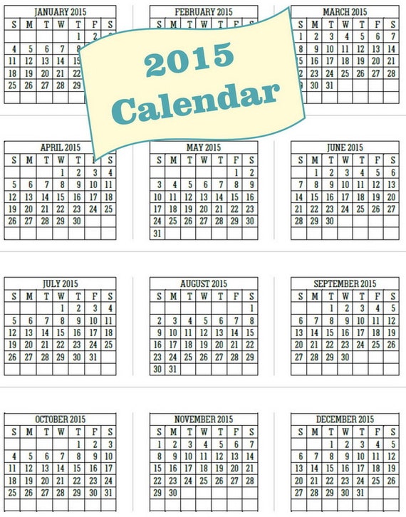 DIGITAL DOWNLOAD 2015 Calendar PDF Print your own Calendars