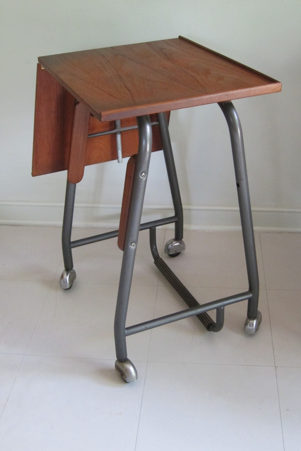 Danish Modern Typewriter Table with Drop Leaf on Casters – oldschooltypers