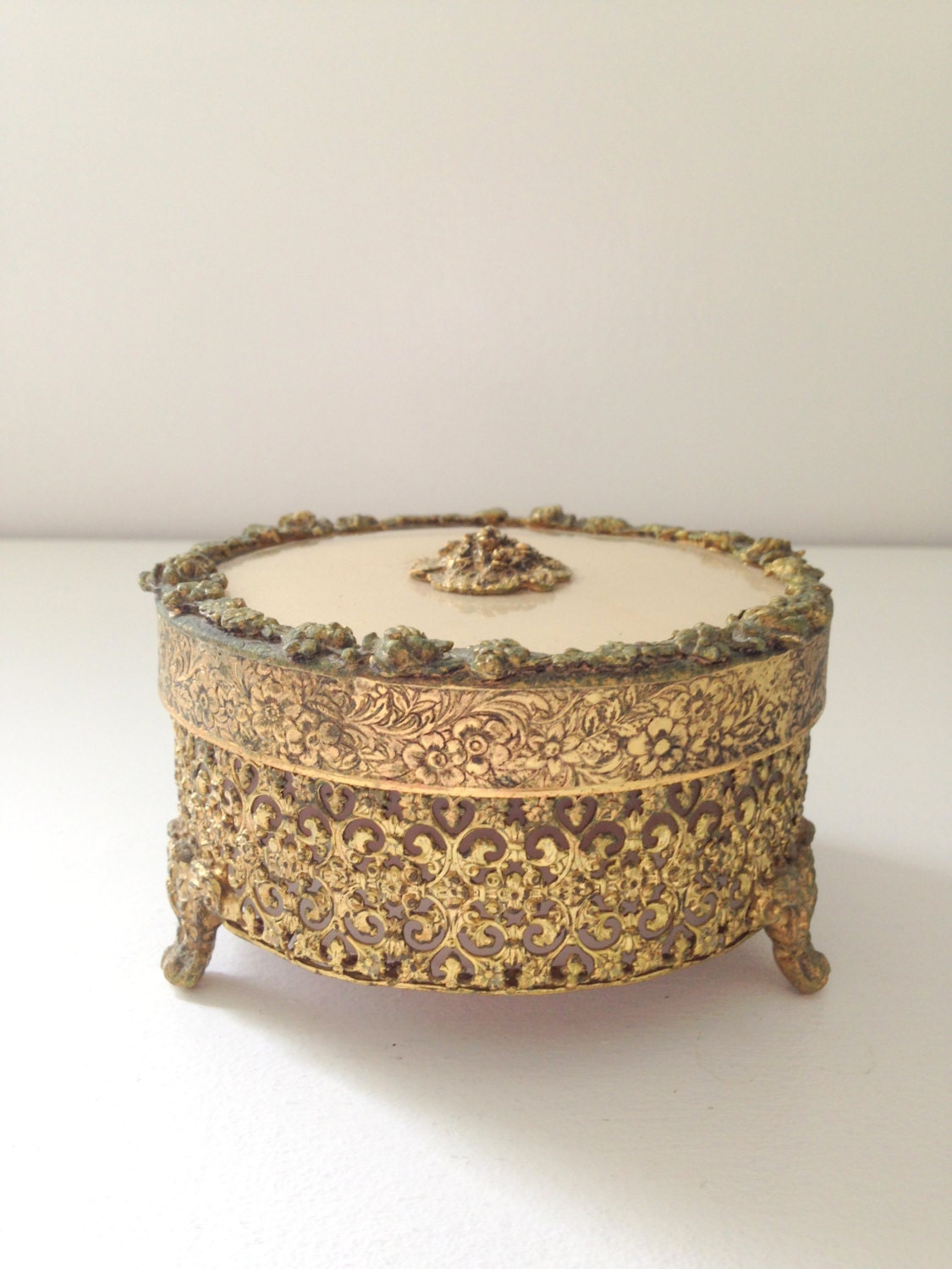 Mid Century Storage Box Ormolu Stylebuilt Keepsake Footed Jewelry Box ...
