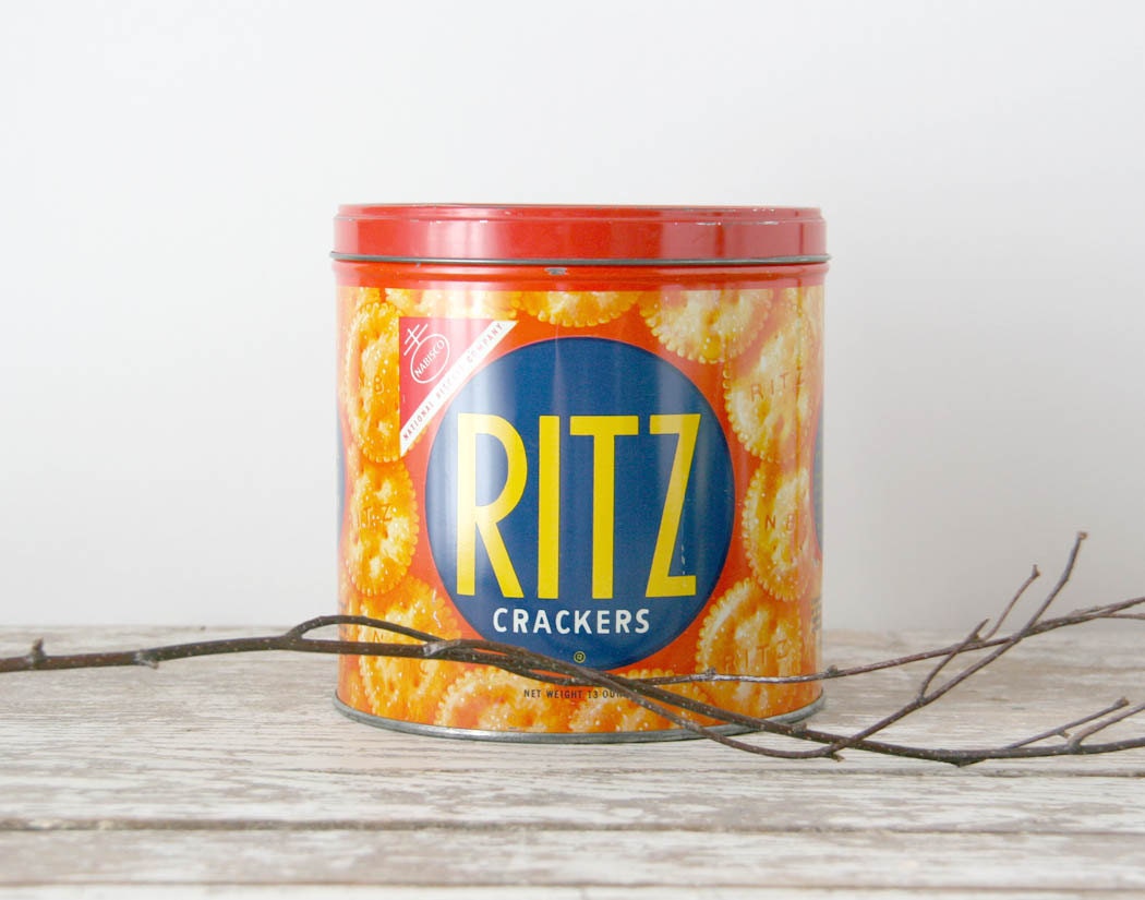 Vintage Ritz Cracker Tin pantry kitchen decor orange blue red
