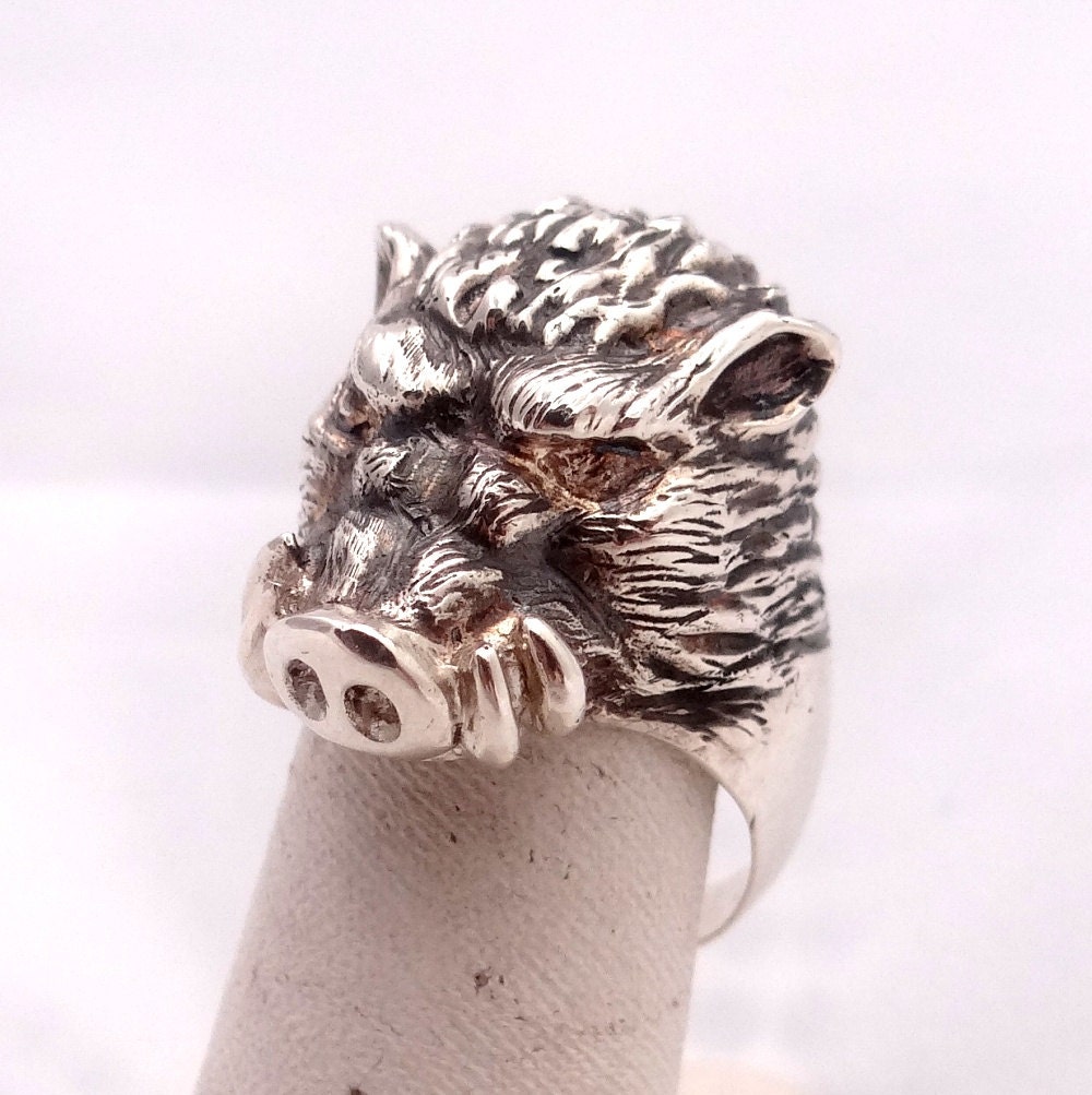 Wild Boar Ring Sterling Silver Ring Animal Ring Animal