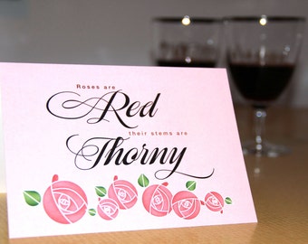 Items similar to Valentines Day Card | Roses Are Red Funny Poem | Hand ...