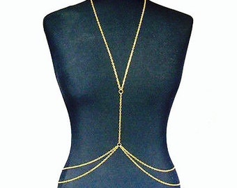 Gold Sexy Body Jewelry Chain Cross Body Waist Belly Harness Silver Body ...