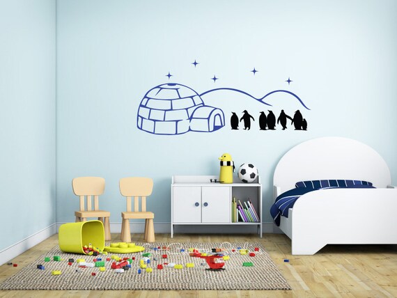 Penguin Decal Igloo Wall Decal Snow Decal by GetCreativeStudios