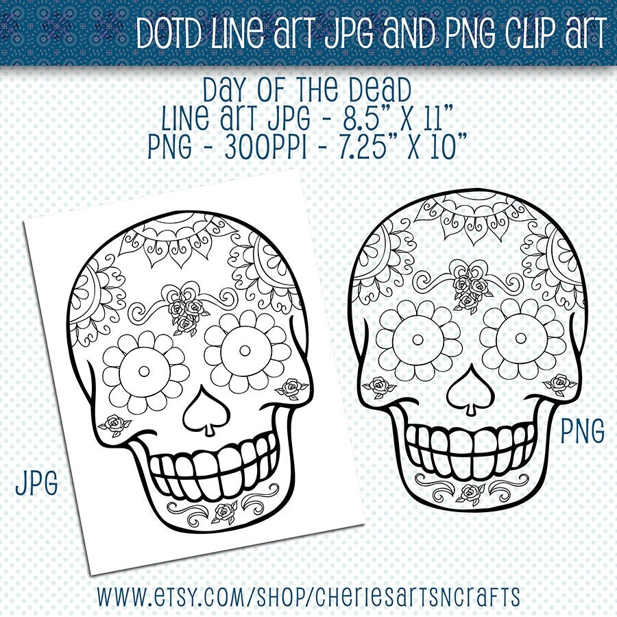 Day of the Dead Line Art JPG File DOTD Clipart Día de