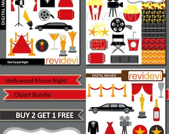 Cinema Clipart Bundle Hollywood Movie Night Clip Art for