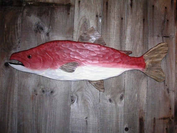 Wooden Fish Salmon hand carved wood carving