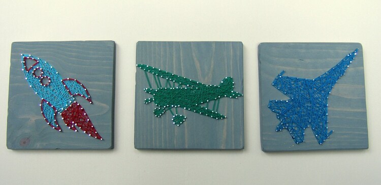 DIY String Art Pattern Propeller Plane 10 x 6 by NineRed on Etsy