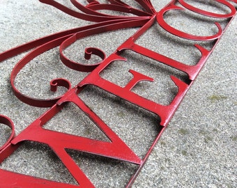 Metal Welcome Sign, Red Home Decor, Garden Sign, Rustic Home Decor ...