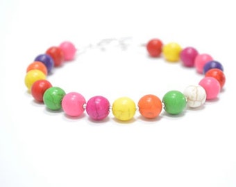 Rainbow Bracelet, Multi Color Jewelry, Red, Green, Pink, Purple, White ...