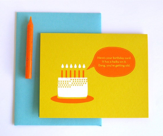 birthday cake haiku screen printed blank card