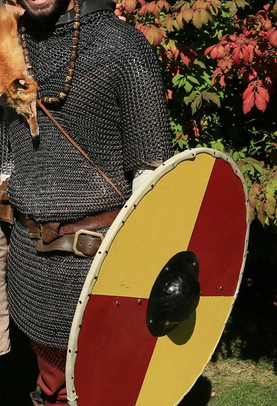 Handmade Viking Style Round Shield with Hand Hammered Boss