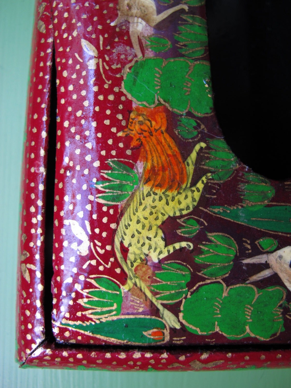 Vintage Red Lacquer Box with Animals Hand Painted Wooden Lacquer ...