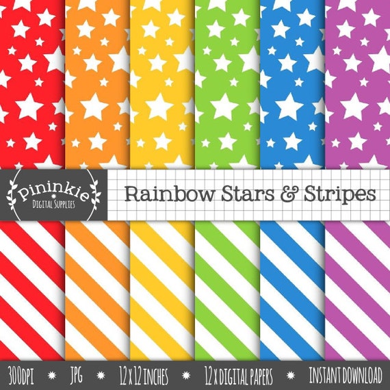 Star Digital Paper Rainbow Digital Scrapbook Paper Diagonal