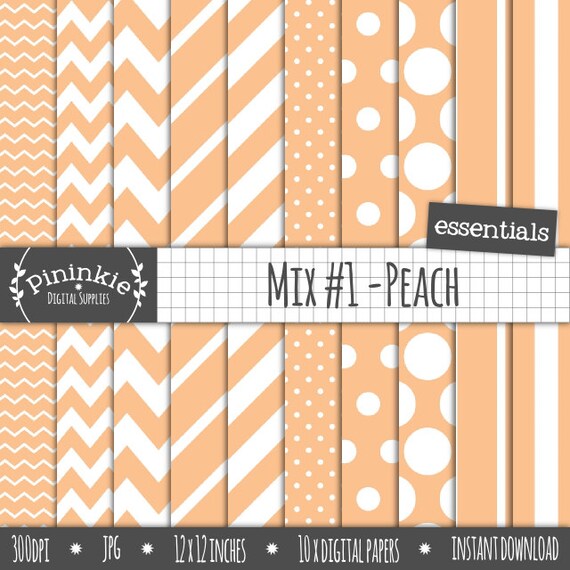 Peach Digital Paper Peach Scrapbook Paper Chevrons Polka