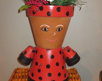 12" Planter Pot Person People Garden Friend LADYBUG