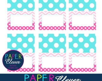 Aqua, Lime and Hot pink food table tags- instant download #500
