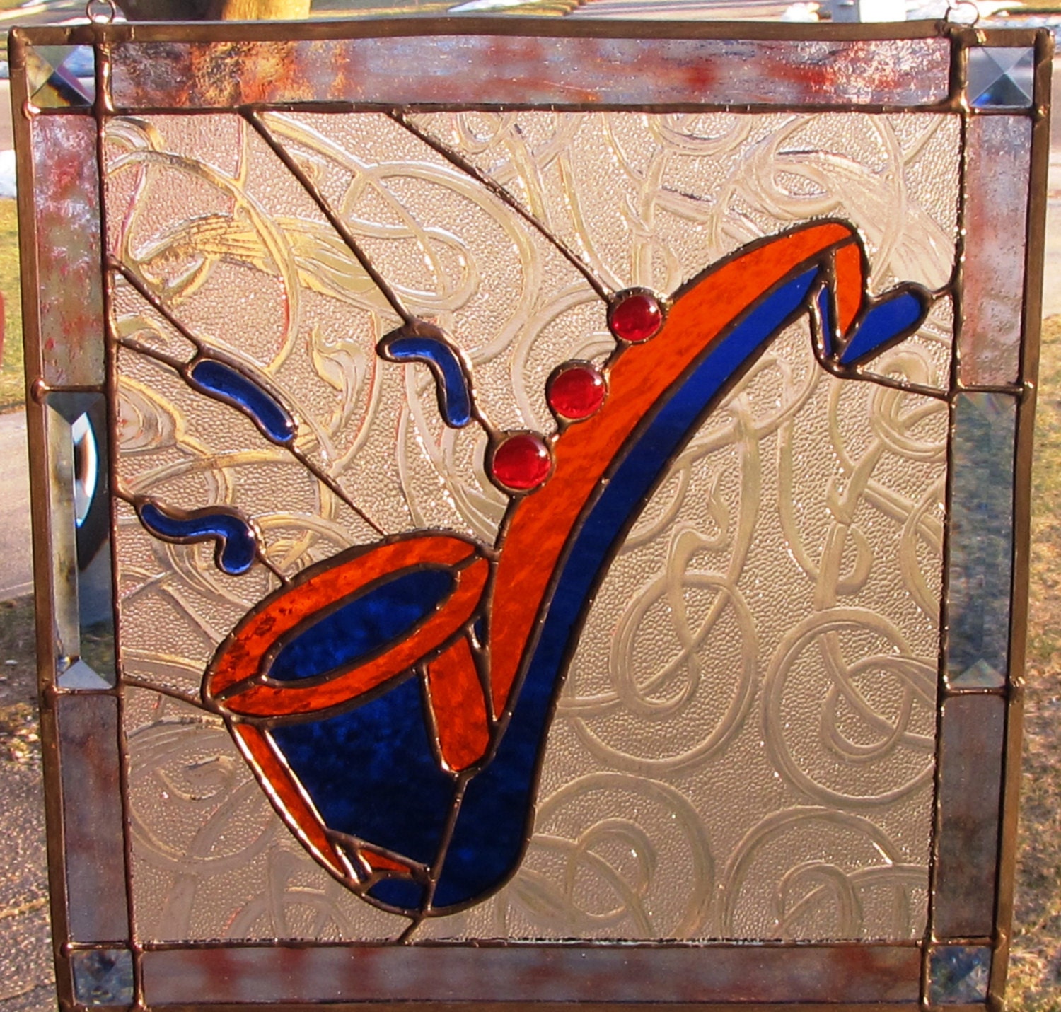 Saxophone Stained Glass Panel Sax art