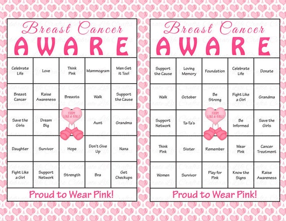 30 Breast Cancer Awareness Month Bingo Cards Printable Pink