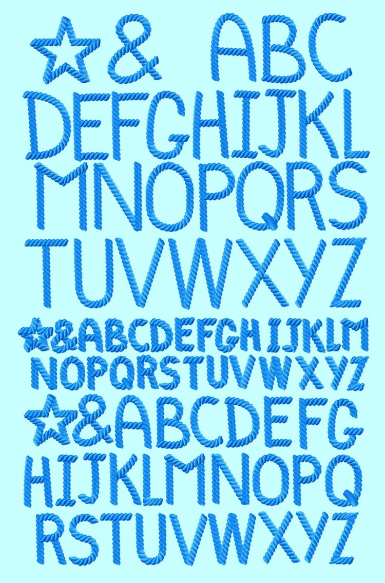 Rope Font Set in 3 sizes Embroidery Designs by LunaEmbroidery