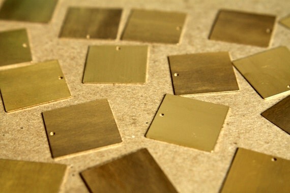 6 pc. Large Raw Brass Squares Top Center Hole: by BrassKicker