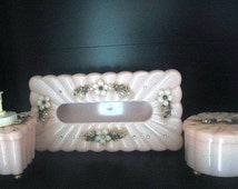 Pink Celluloid & Rhinestone Vanity Dresser Set Complete Set Three ...