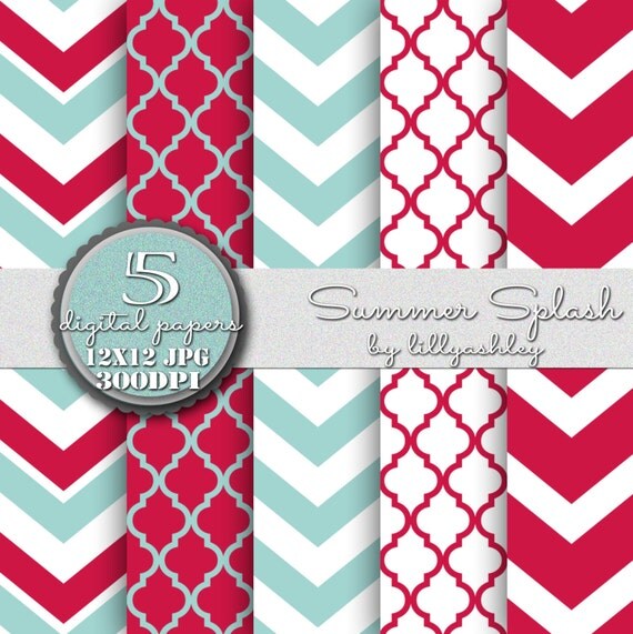 Items similar to Summer Splash-- Digital Paper Pack of 5--12x12 JPG ...