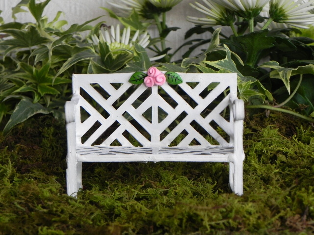 Fairy Garden Furniture Bench metal white miniature accessories